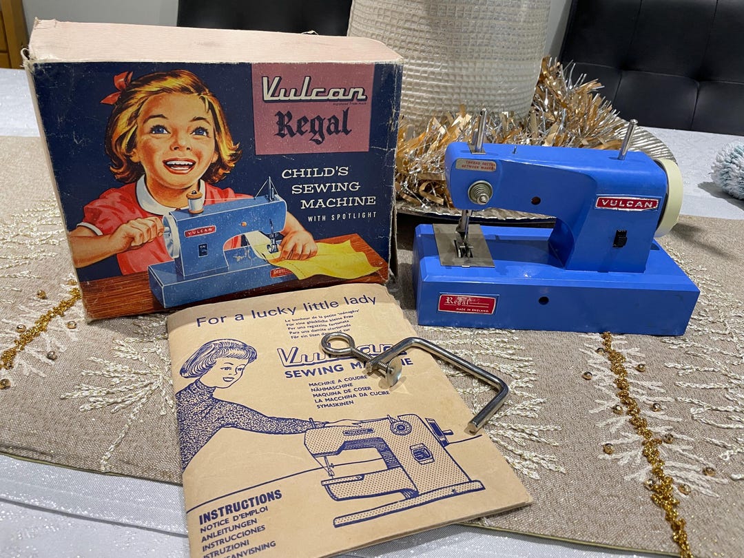 Vintage Vulcan Regal Toy Sewing Machine in Original Box With Clamp and ...