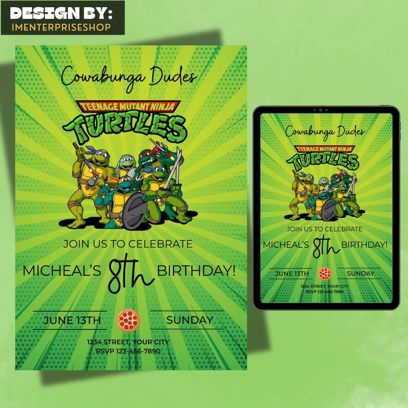 Editable Ninja Turtle Birthday Invitation | Cowabunga Dudes | Ninja ...