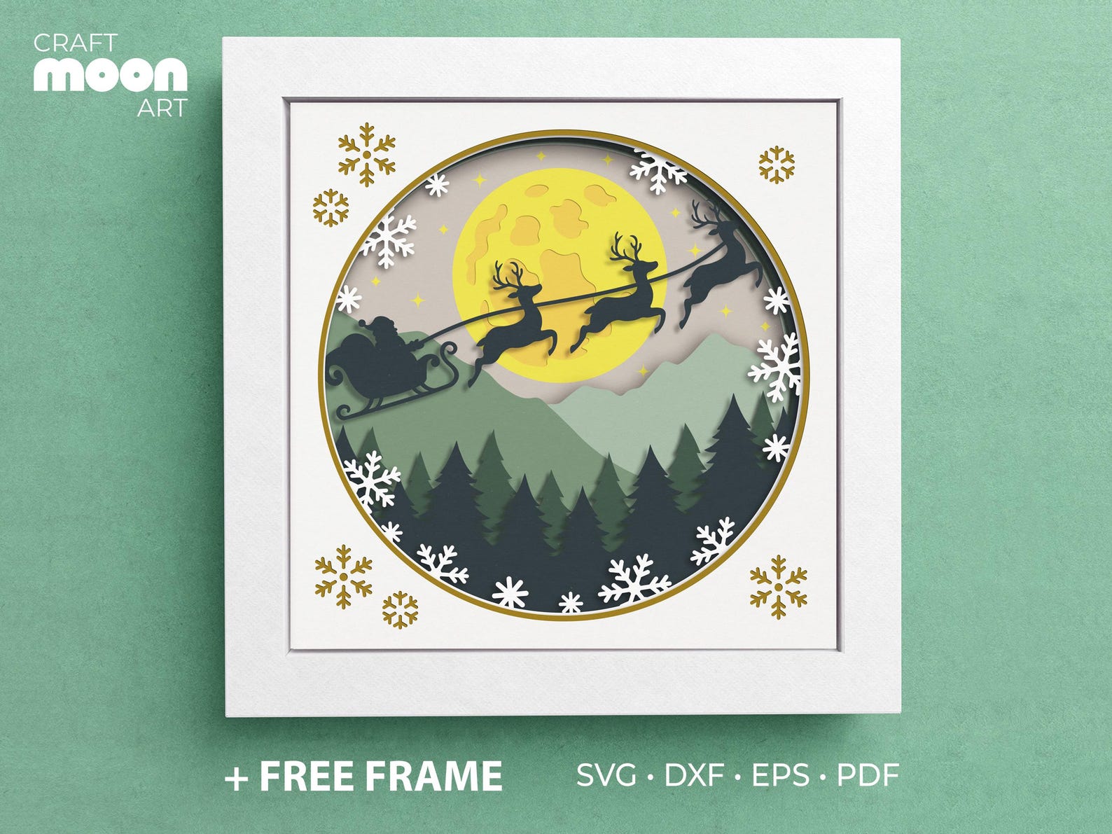 Christmas Santa Claus Shadow Box, 3D Christmas Santa Sleigh Shadow Box ...