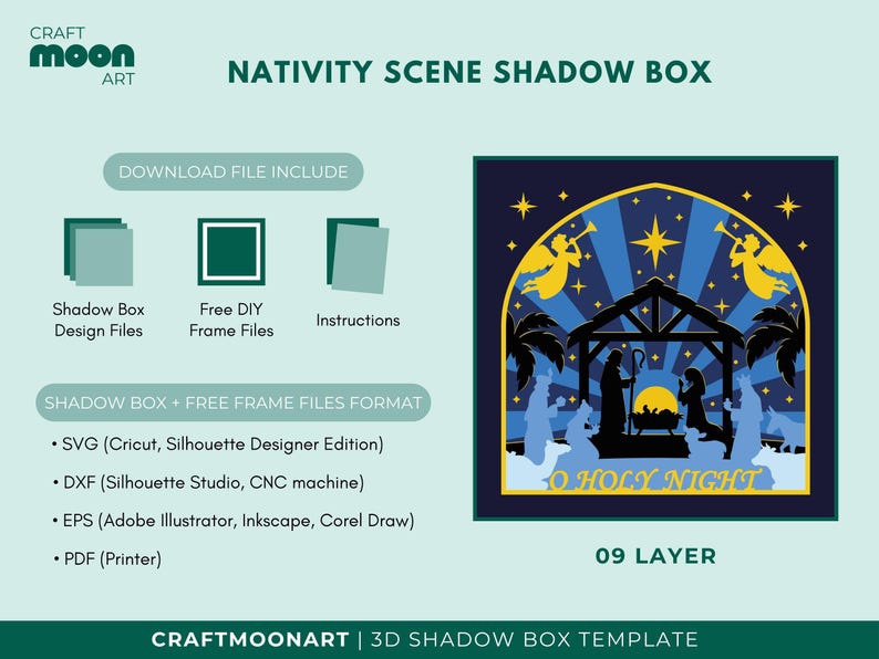 3D Nativity Scene Shadow Box, Christmas Nativity Shadow Box Template ...