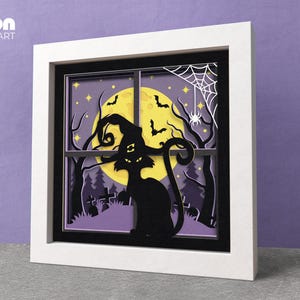 Halloween Black Cat Shadow Box Files Template, Black Cat Paper Cut ...