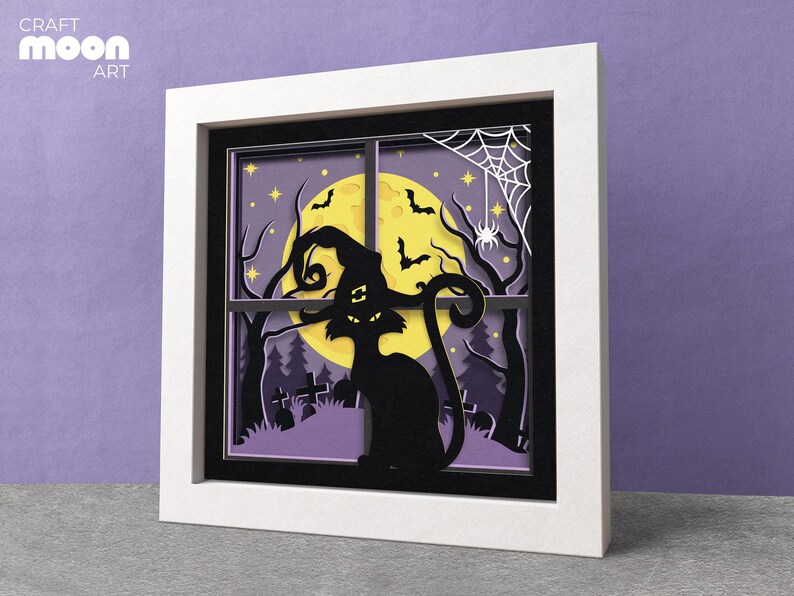 Halloween Black Cat Shadow Box Files Template, Black Cat Paper Cut ...