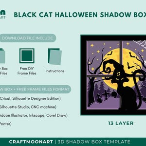 Halloween Black Cat Shadow Box Files Template, Black Cat Paper Cut ...