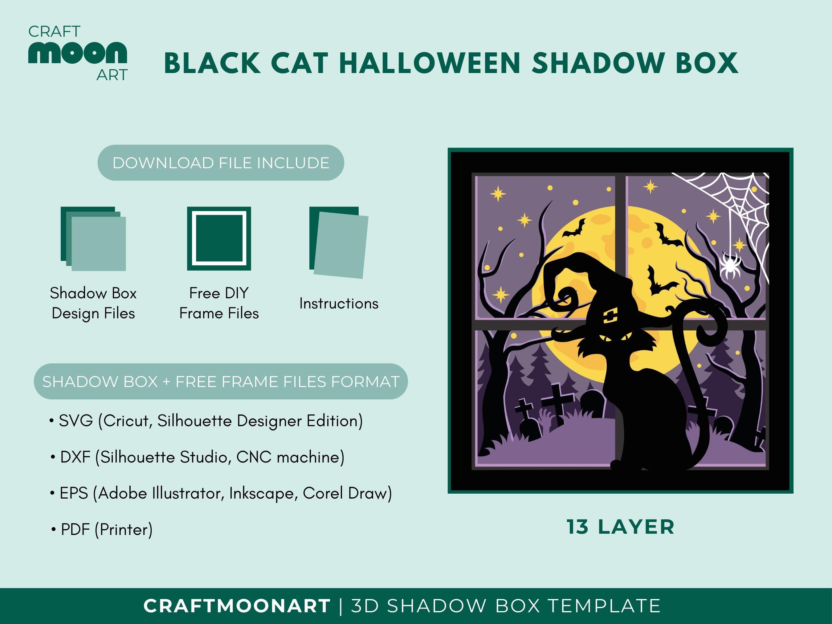 Halloween Black Cat Shadow Box Files Template, Black Cat Paper Cut ...