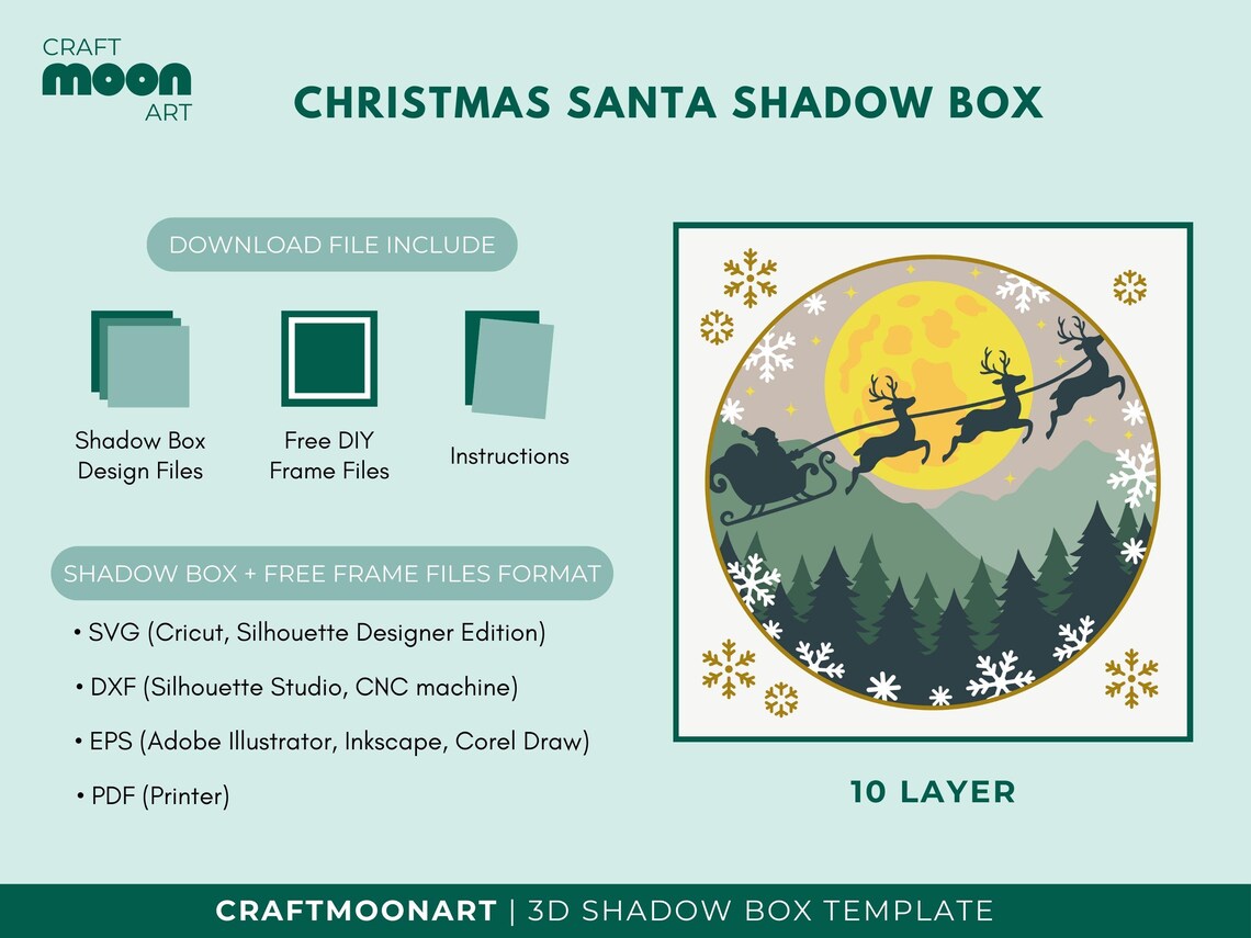 Christmas Santa Claus Shadow Box, 3D Christmas Santa Sleigh Shadow Box ...