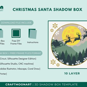 Christmas Santa Claus Shadow Box, 3D Christmas Santa Sleigh Shadow Box ...