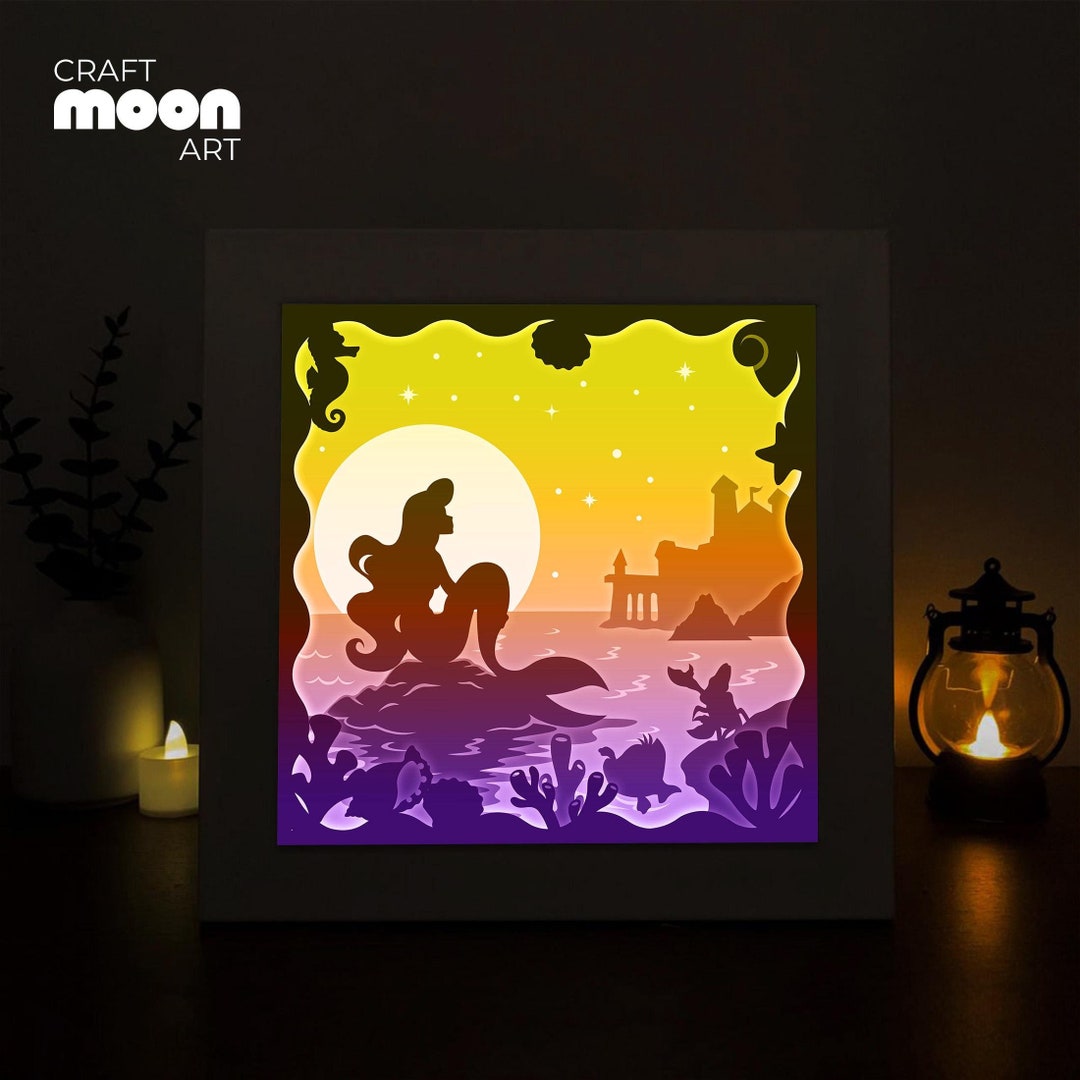 Mermaid Shadow Box Files Template, Mermaid Princess Paper Cut Lightbox ...