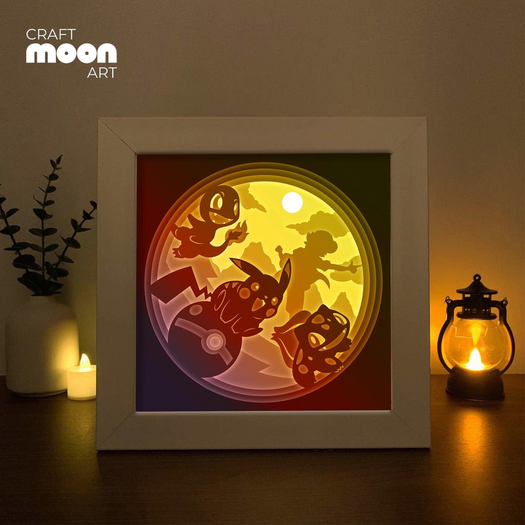 Pokemon Fight Paper Cut Lightbox Template, Pokemon Shadow Box Files Template, Cute Shadow Box ...