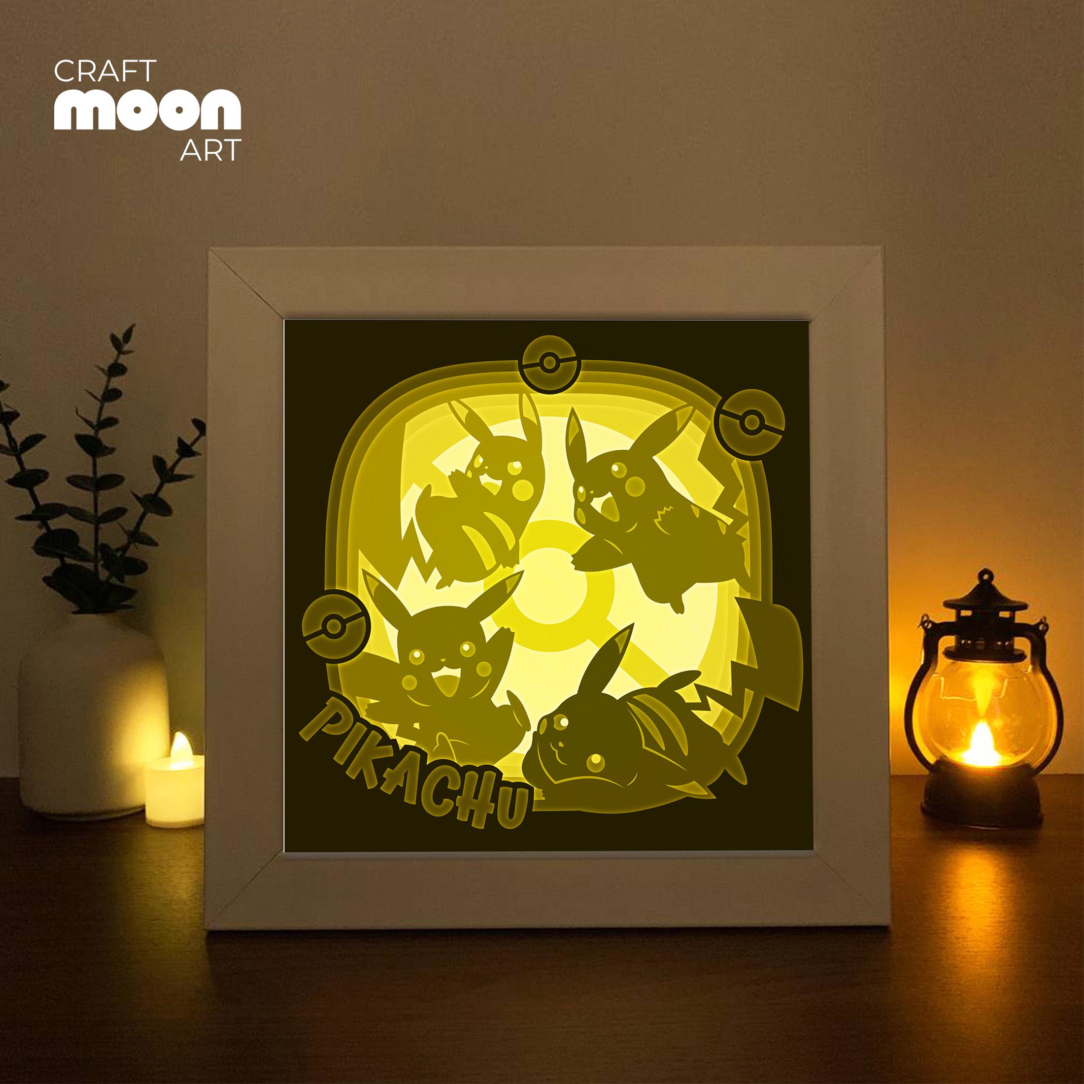Cute Pikachu Lightbox File Template, Pokemon Papercut Shadow Box Template, Pikachu Shadow Box ...
