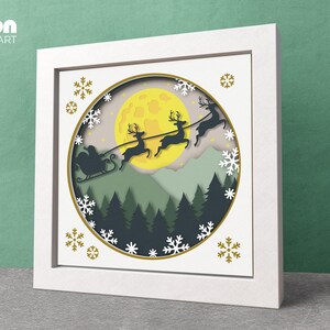 Christmas Santa Claus Shadow Box, 3D Christmas Santa Sleigh Shadow Box ...