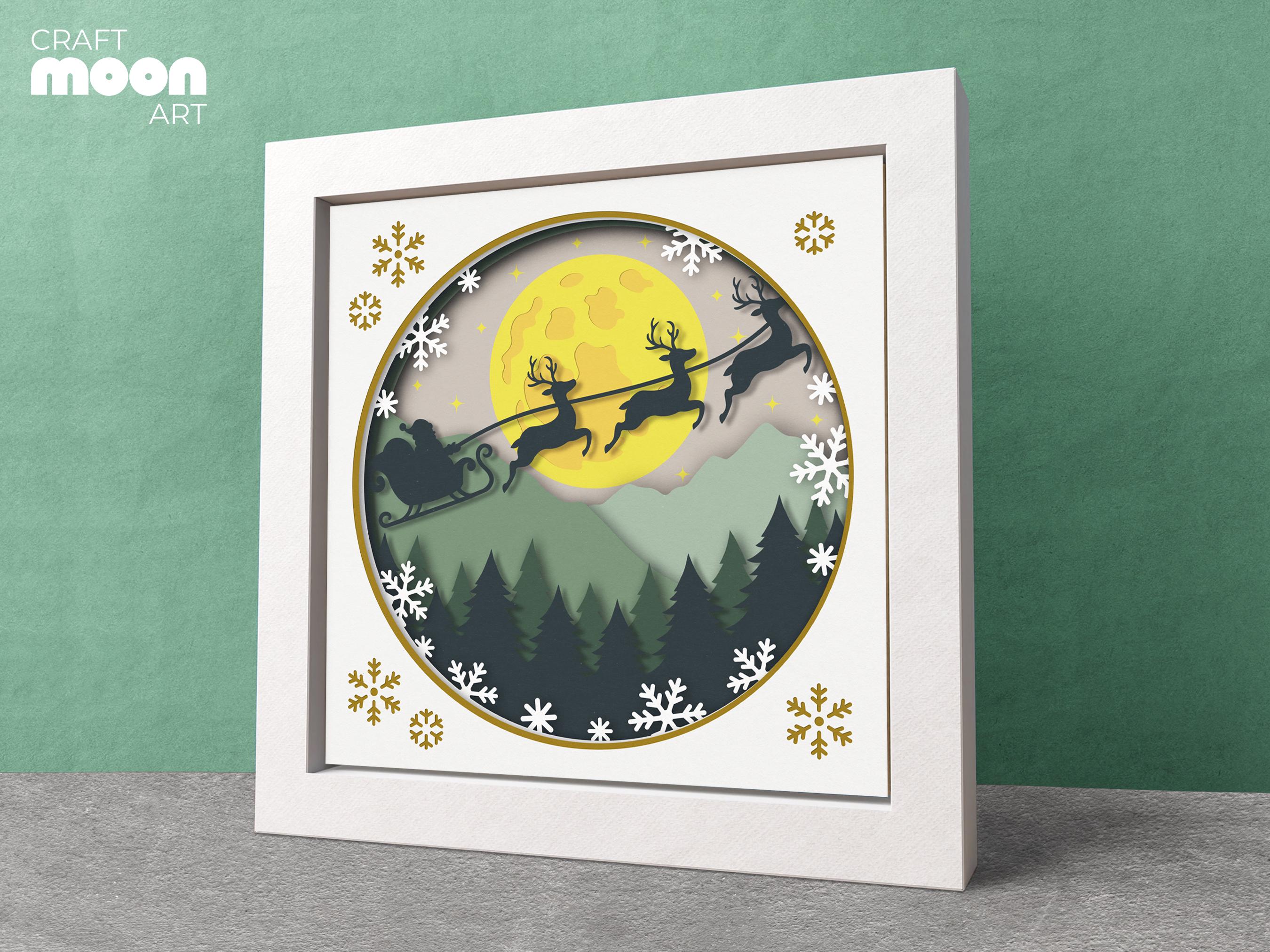 Christmas Santa Claus Shadow Box, 3D Christmas Santa Sleigh Shadow Box ...