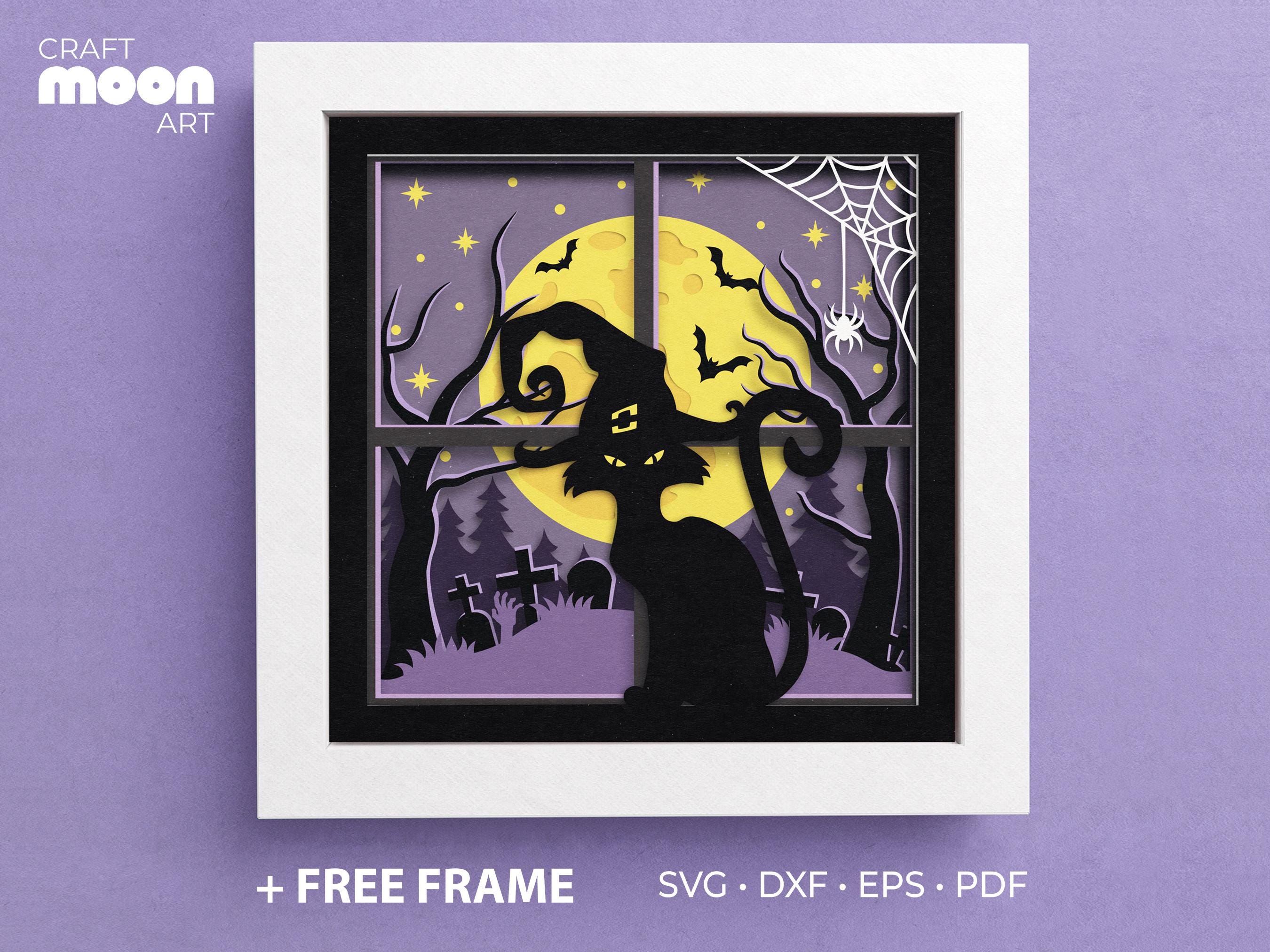 Halloween Black Cat Shadow Box Files Template, Black Cat Paper Cut ...