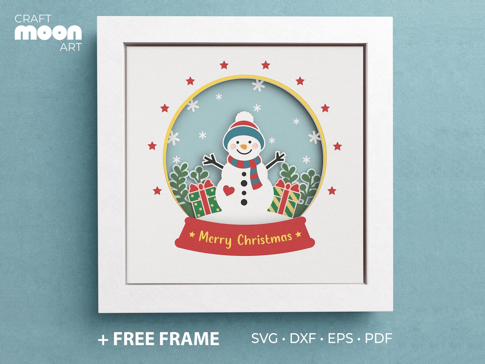 3D Christmas Snowman Shadow Box Template, Christmas Snow Globe Shadow ...