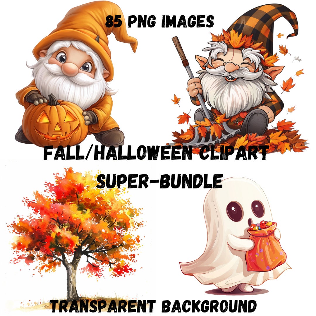 Fall/halloween Clipart Superbundle 85 PNG Autumn Halloween Gnomes ...