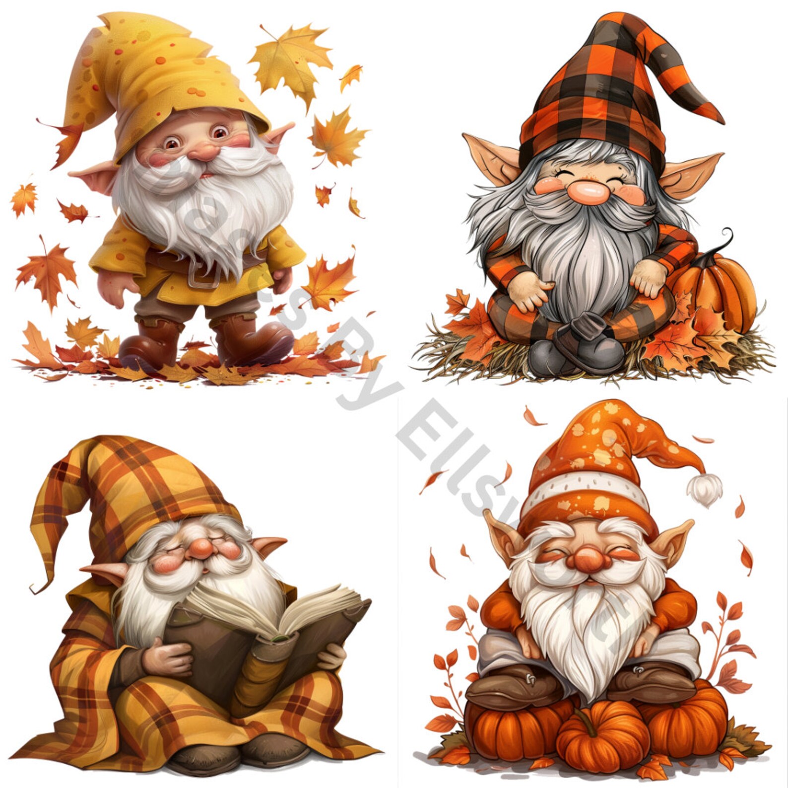 Fall Gnomes Clipart 12 PNG Cute Autumn Gnomes, Pumpkin Gnomes, Instant ...
