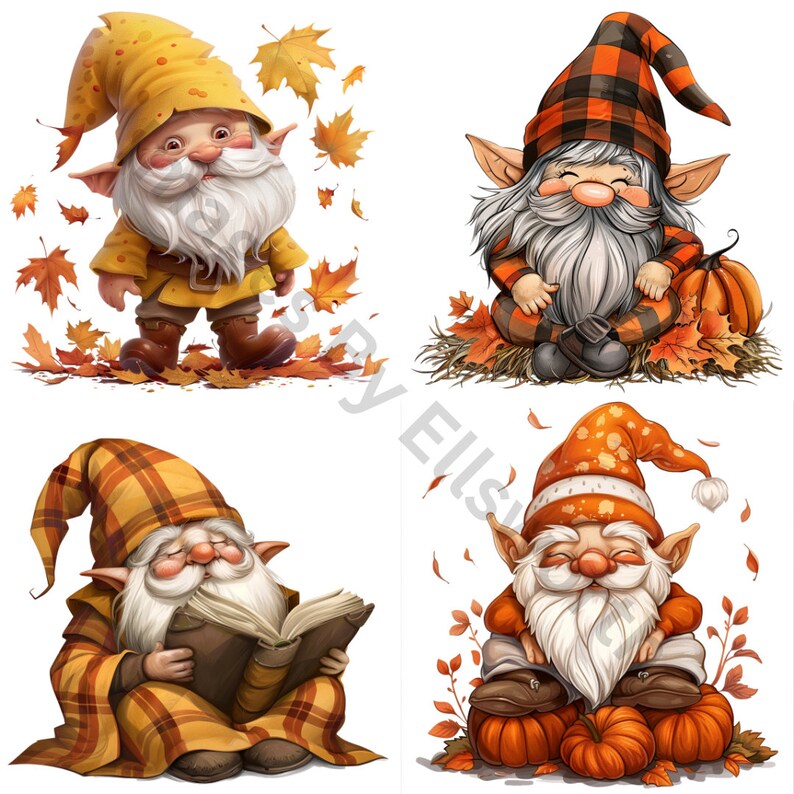 Fall Gnomes Clipart 12 PNG Cute Autumn Gnomes, Pumpkin Gnomes, Instant ...