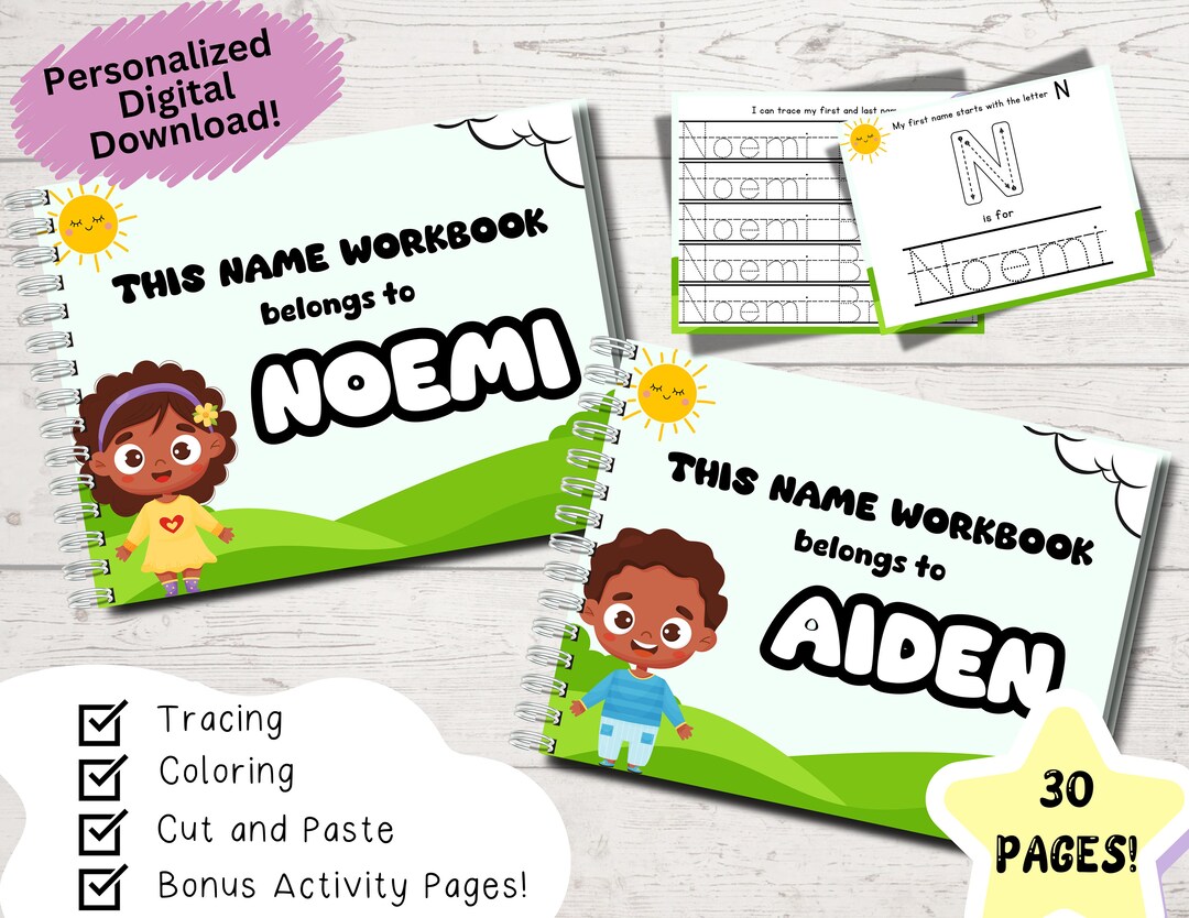 Personalized Name Tracing Workbook, Name Tracing Worksheets, Preschool ...