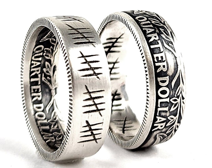 90% Silver Engraved 25 Tally Mark Quarter Ring - 25th Anniversary Gift ...