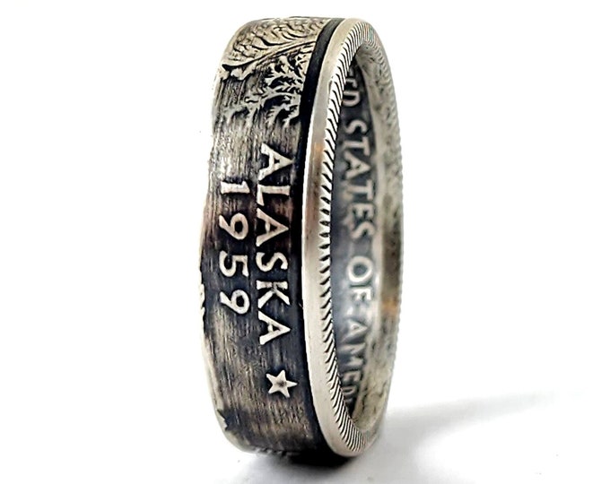 90% Silver Alaska Coin Ring - State Quarter Ring - Alaska Jewelry ...