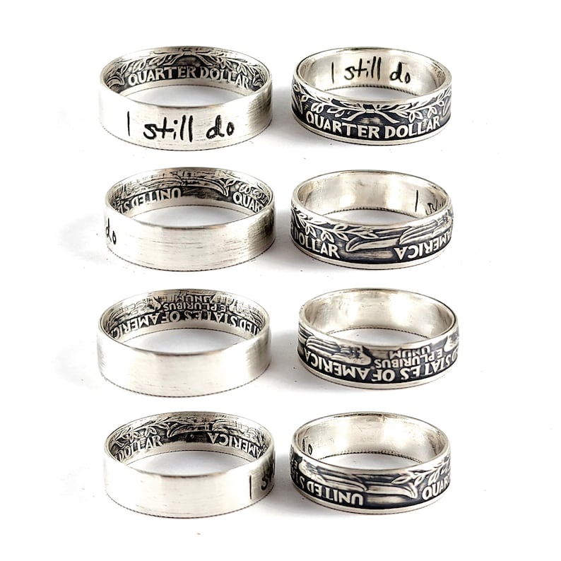 90% Silver Custom Engraved With Actual Handwriting Quarter Ring - 25th ...