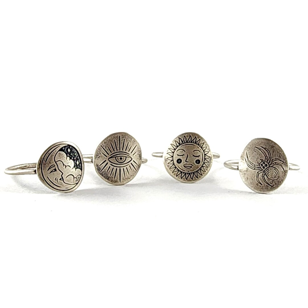 Recycled Coin Silver Mystic Tattoo Engraved Stacking Ring - Etsy