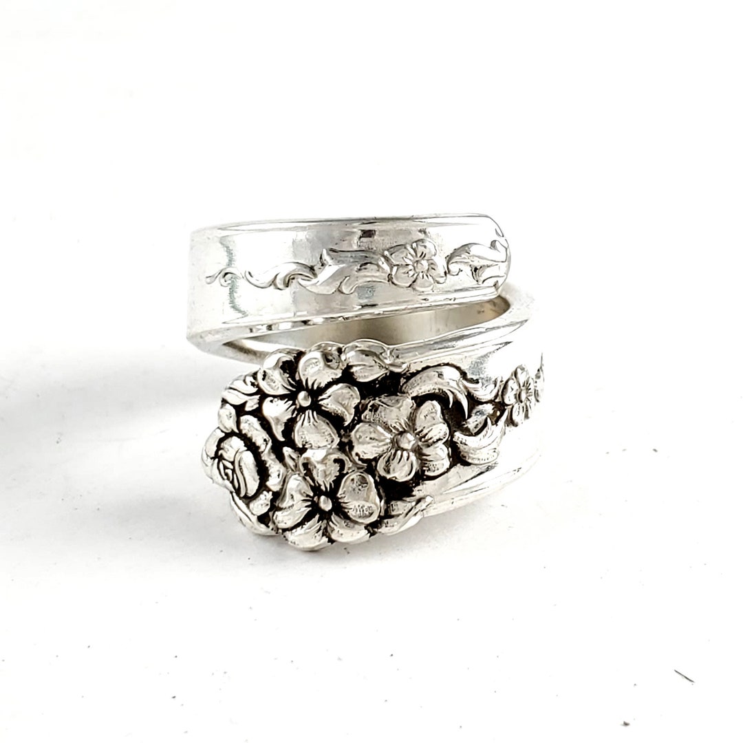 Moss Rose Spoon Ring - Floral Flowers Spoon Ring - Wrap Around Ring ...