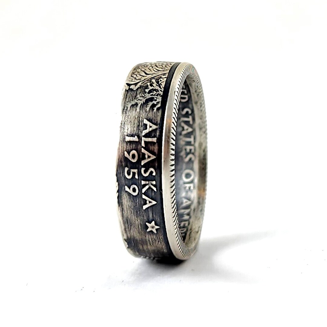 90% Silver Alaska Coin Ring - State Quarter Ring - Alaska Jewelry ...