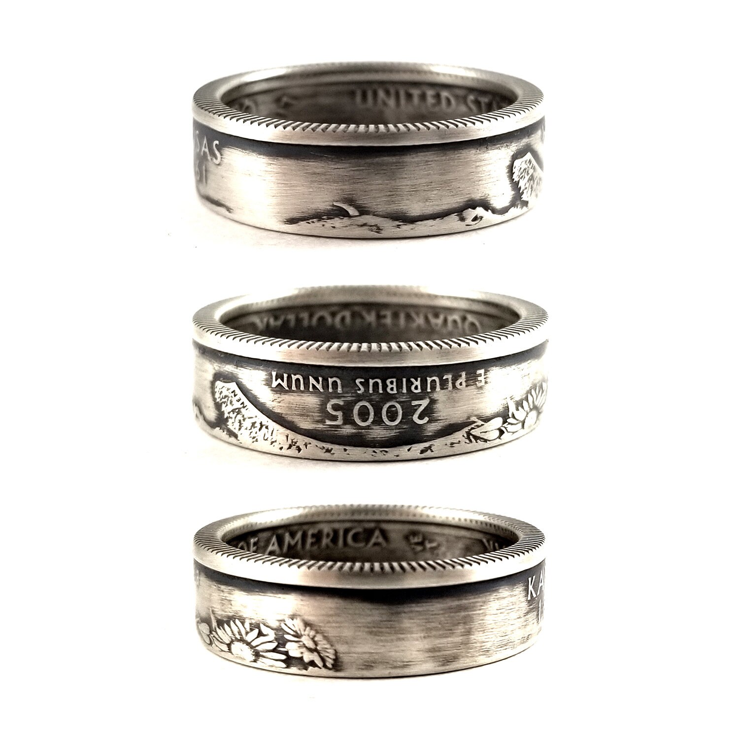 90% Silver Kansas Coin Ring - State Quarter Rings - Mens Coin Ring ...