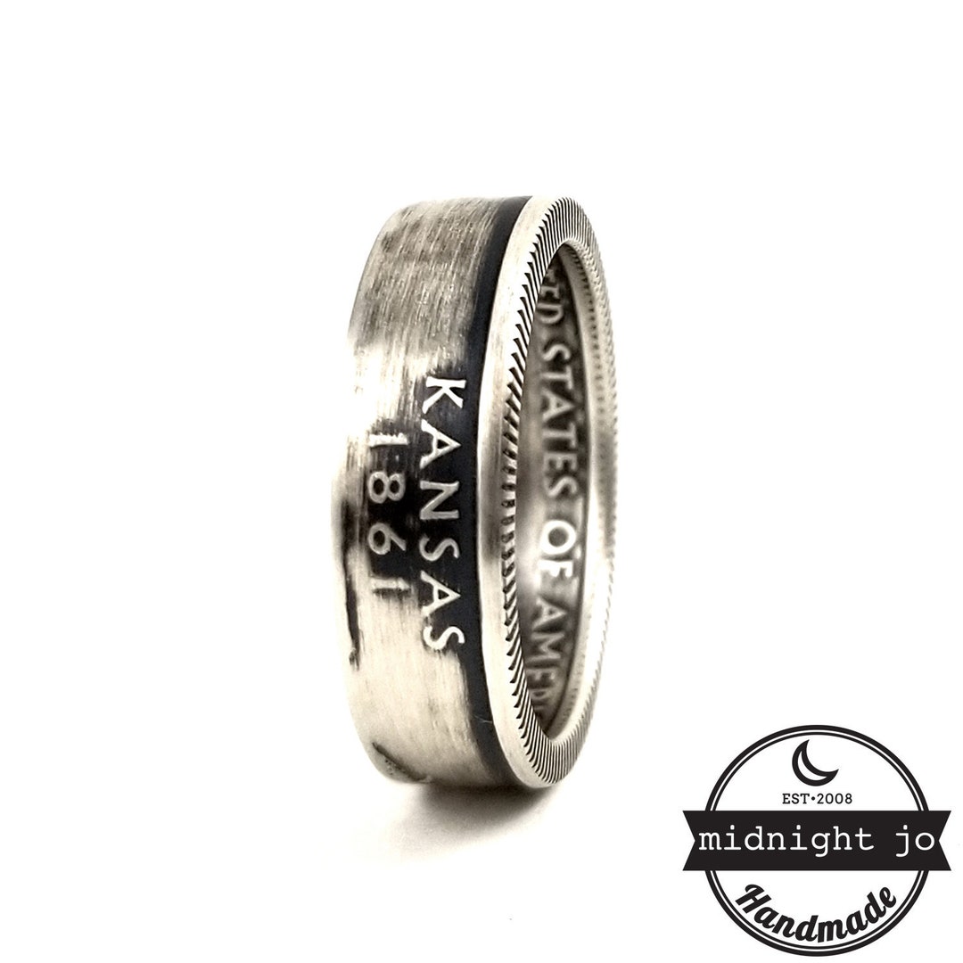 90% Silver Kansas Coin Ring - State Quarter Rings - Mens Coin Ring ...