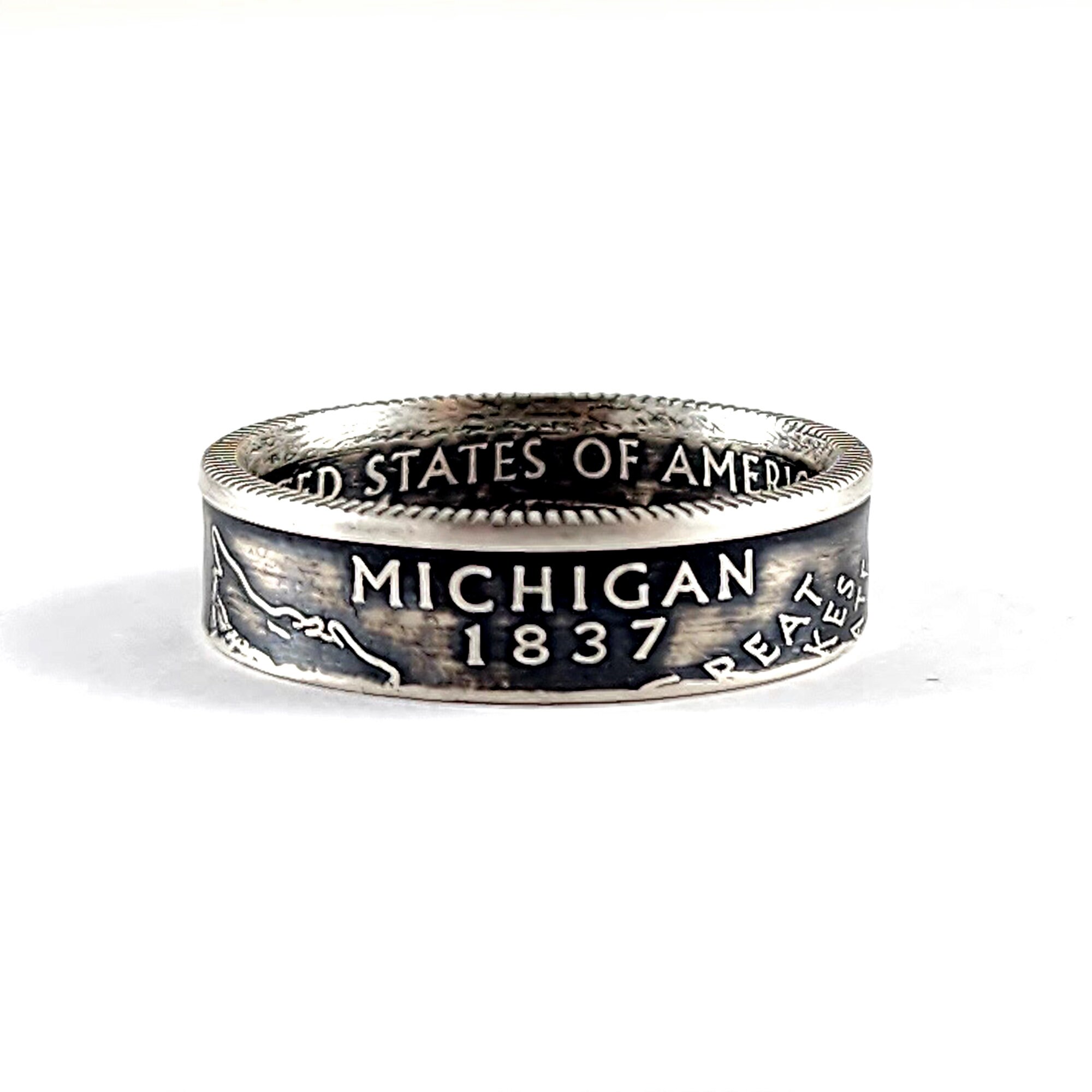 90% Silver Michigan Coin Ring - Silver State Quarter Rings - Michigan ...