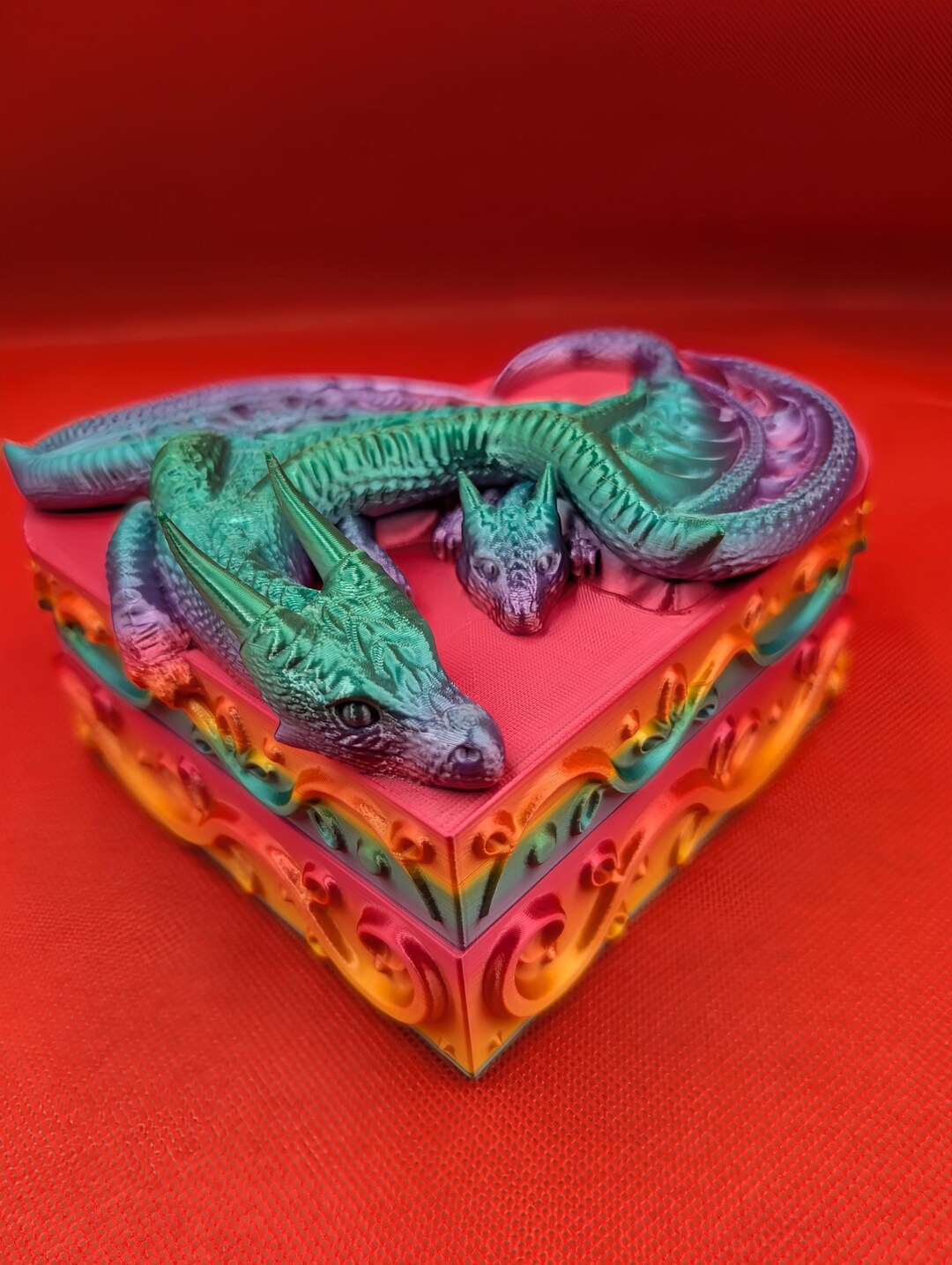 Heart-shaped Twin Dragon Storage Box, Dragon Jewelry Box, Fantasy Decor ...