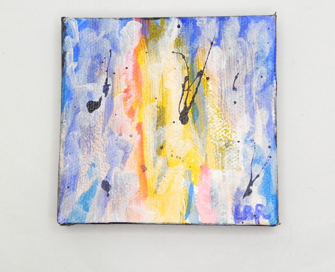 Flowing Vertical Streaks of White and Blue With Orange, Tiny Art ...