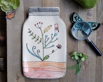 pottery with hand drawn birds insects praying by catherinereece