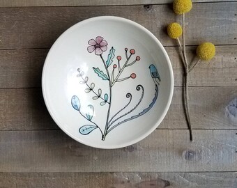pottery with hand drawn birds insects praying by catherinereece
