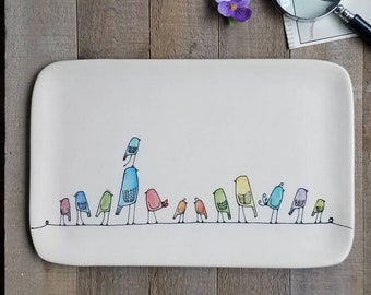 pottery with hand drawn birds insects praying by catherinereece