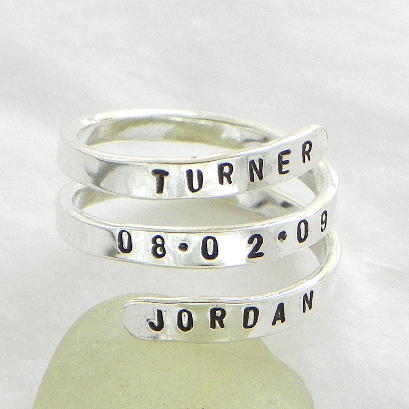 Hand Stamped and Personalized Sterling Silver Spiral Ring - Etsy