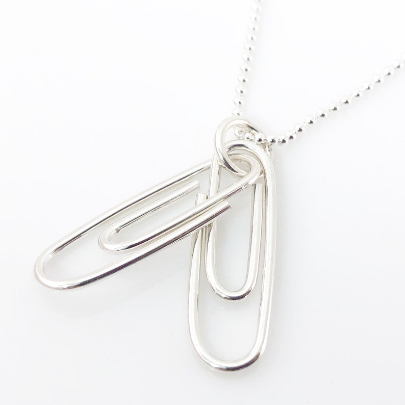 Two Linked Paperclips Sterling Silver Paper Clip Necklace - Etsy