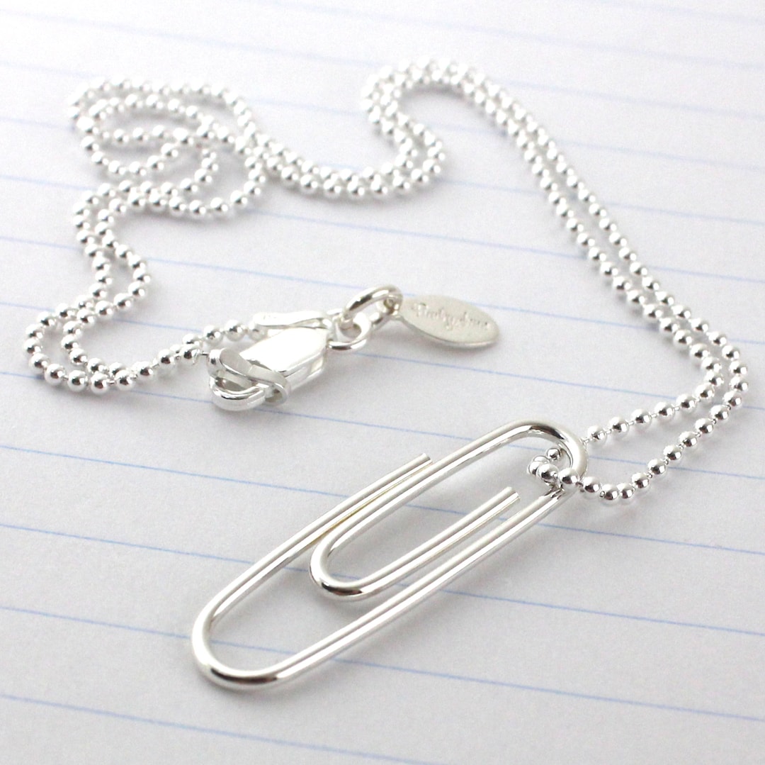 Sterling Silver Paper Clip Necklace - Geek, Geekery, Nerdy, Office ...