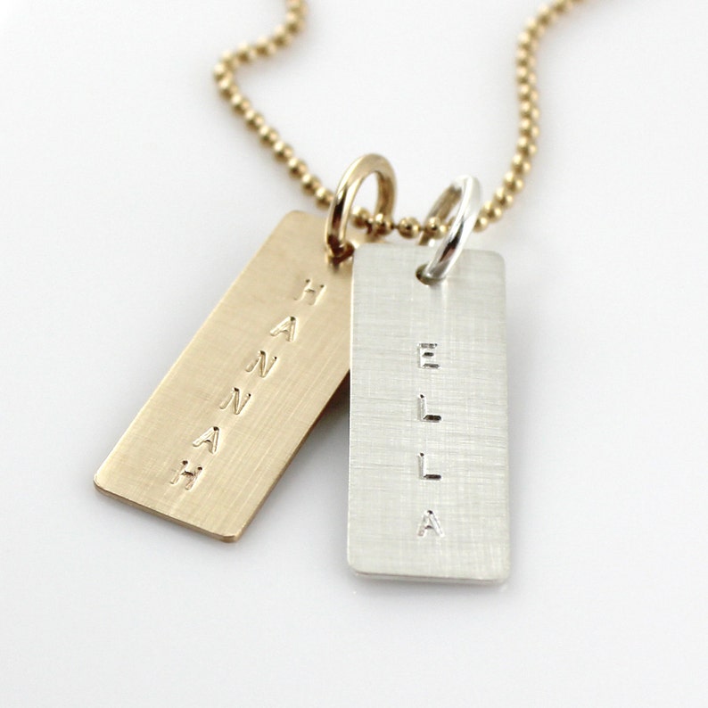 Name Necklace Personalized Mixed Metal Name Tag Necklace | Etsy