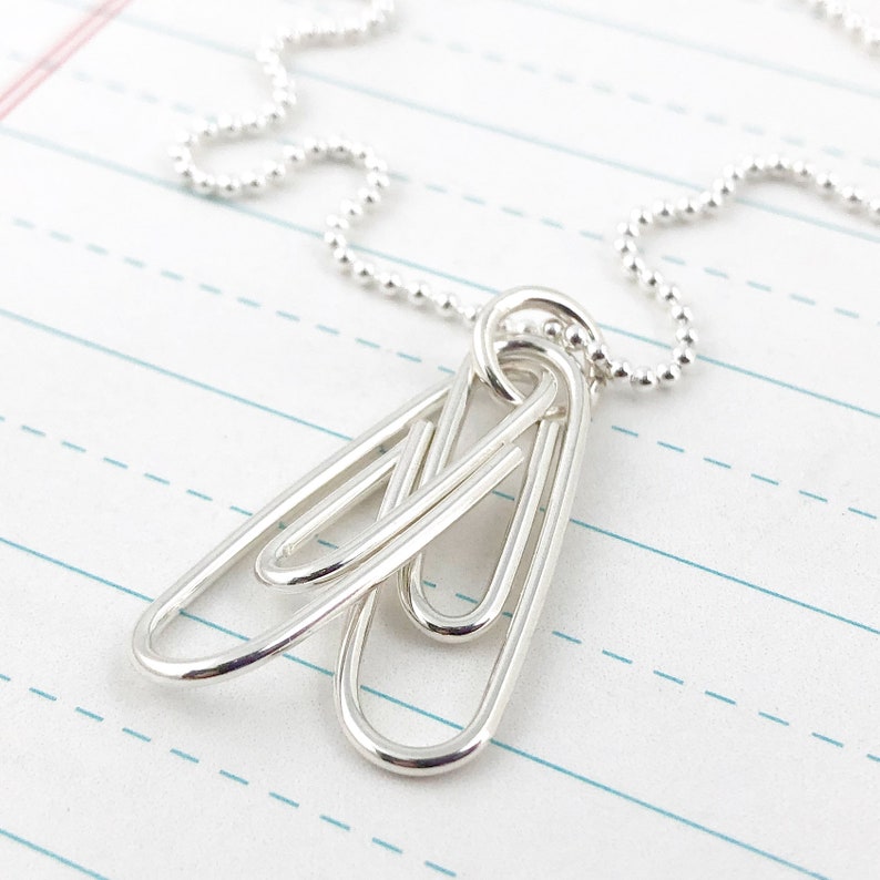 Two Linked Paperclips Sterling Silver Paper Clip Necklace - Etsy
