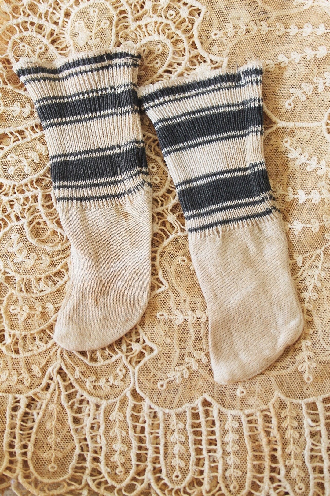 Antique Doll's Knit Brown and Ivory Socks - Etsy