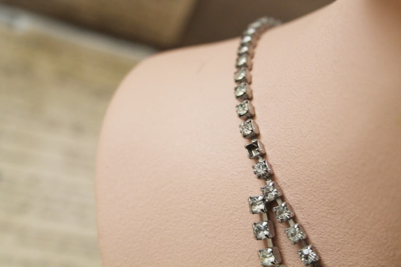 Vintage Clear Princess Square and Round Rhinestone Necklace With ...