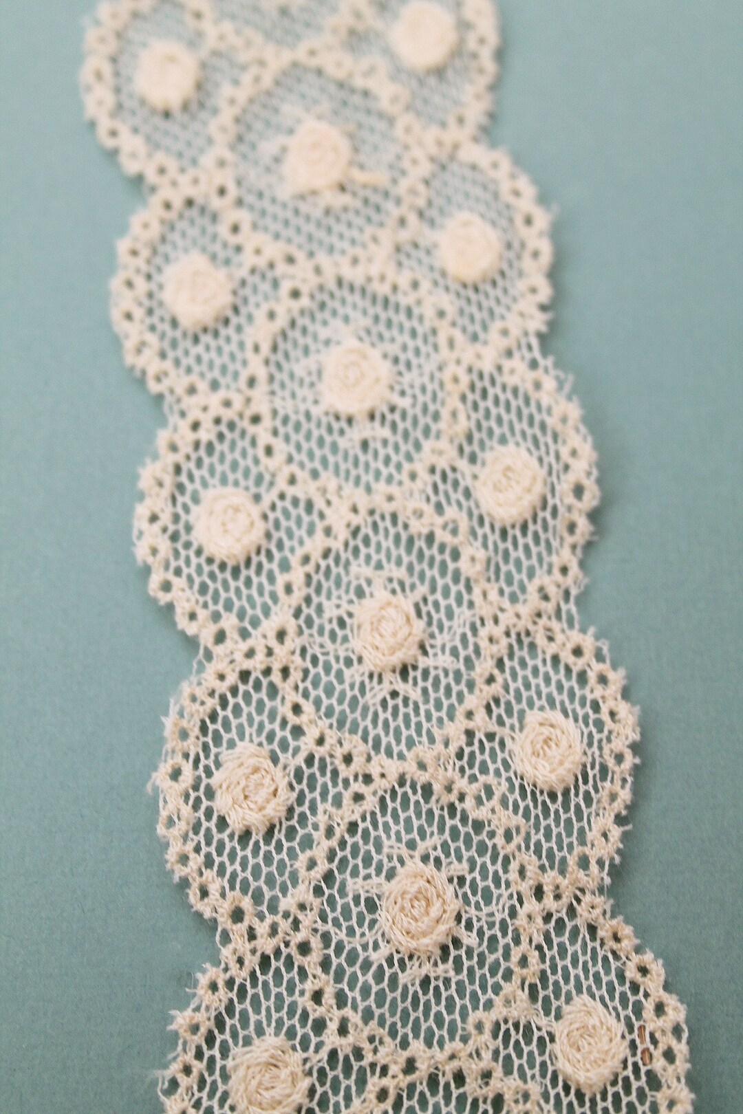 5 Yards Vintage European Embroidered Net Lace Yardage With Scalloped ...