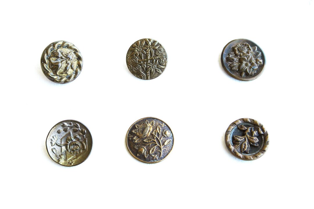 Collection of 6 Antique Metal Buttons Flora Motiff Intricate Designs ...