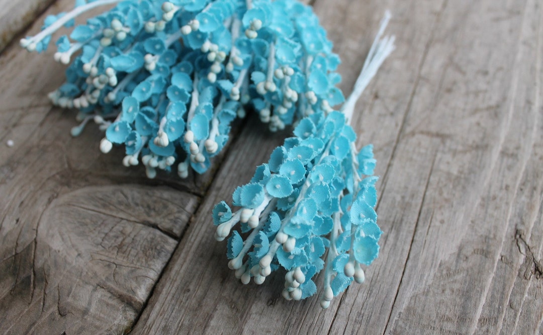 5 Full Sprigs Baby Blue Lily of the Valley Cloth Cupped Flower Blossoms ...