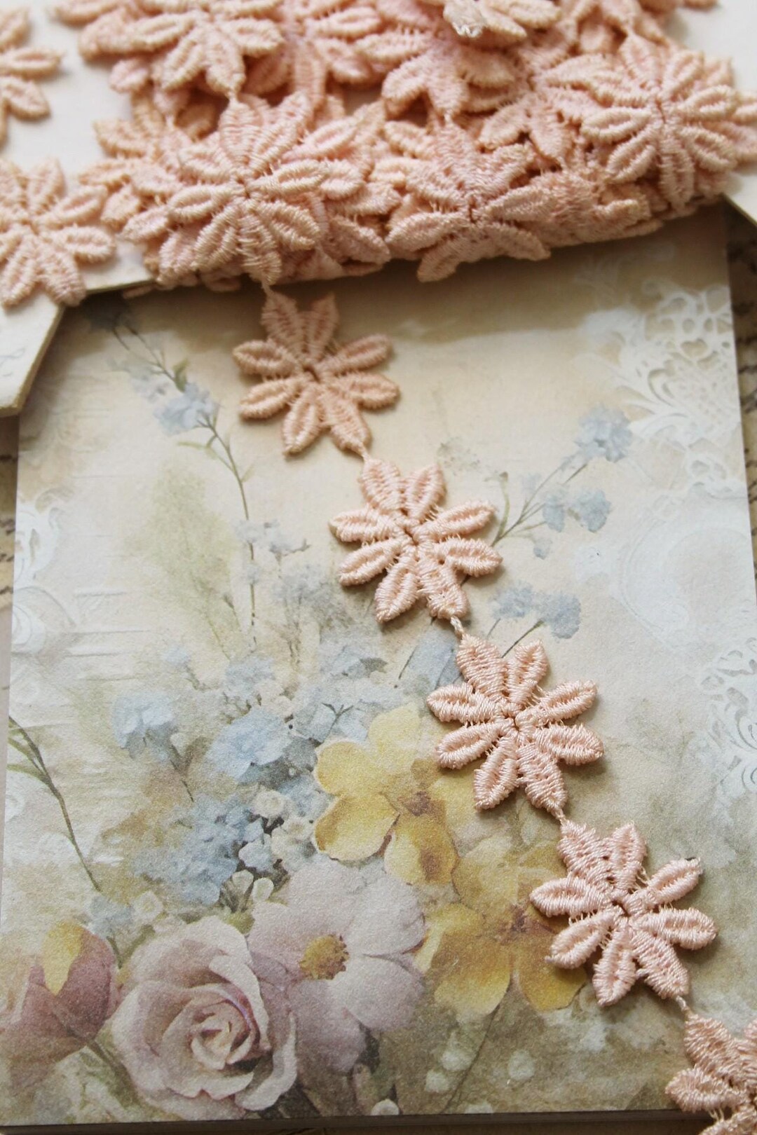 Vintage Peachy Pink Stars or Daisies Trim for Scapbooking Quilts Doll ...
