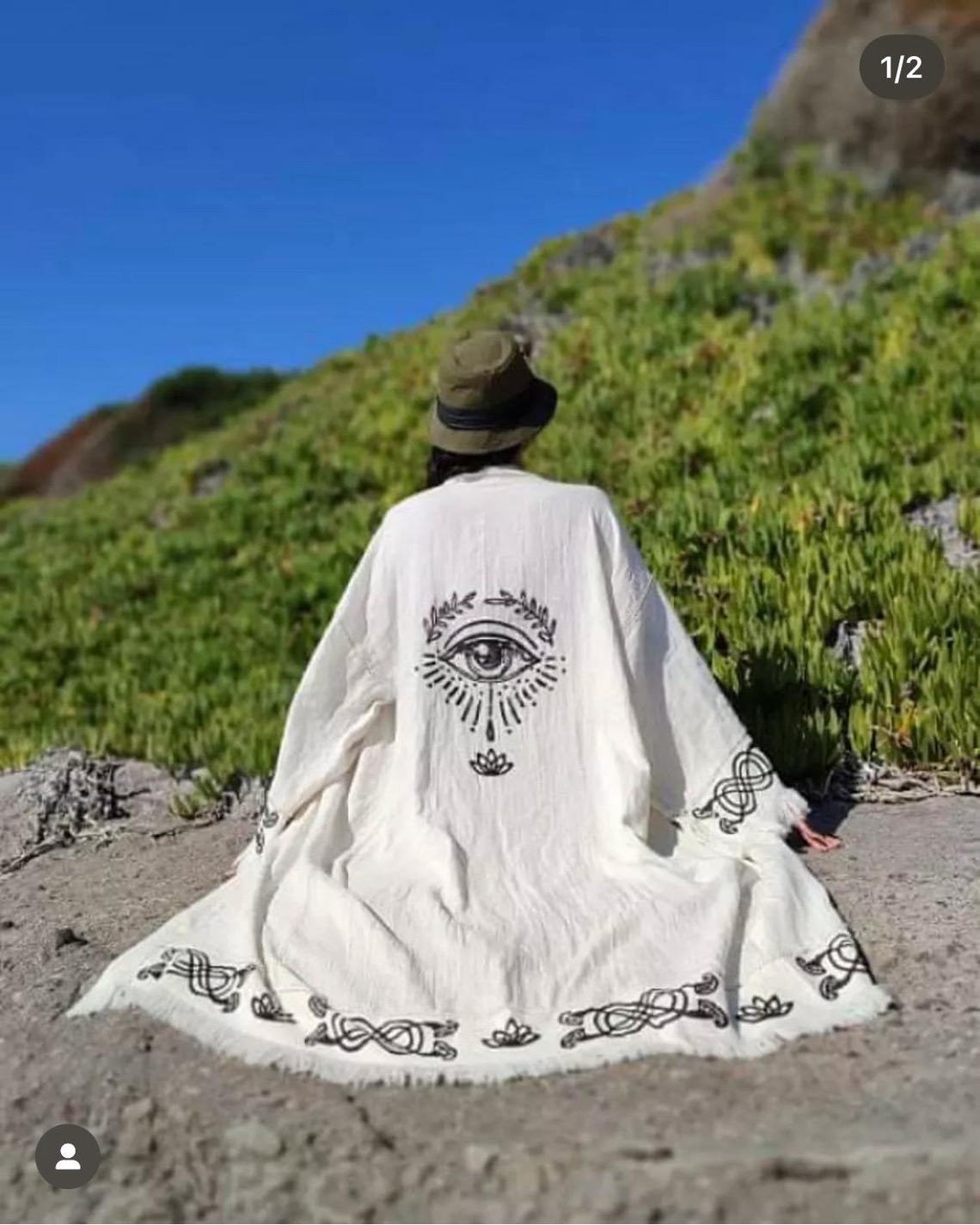 Handcrafted Long Kimono With Eye Symbol, Knot Patterns, and Lotus ...