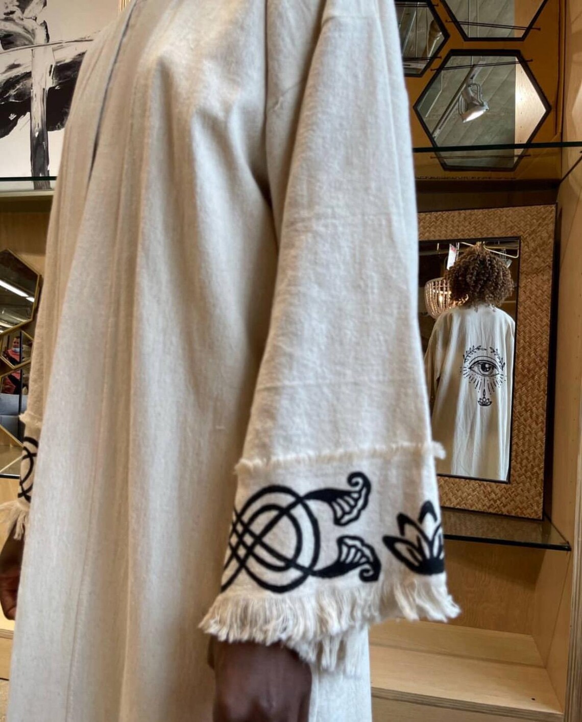 Handcrafted Long Kimono With Eye Symbol, Knot Patterns, and Lotus ...