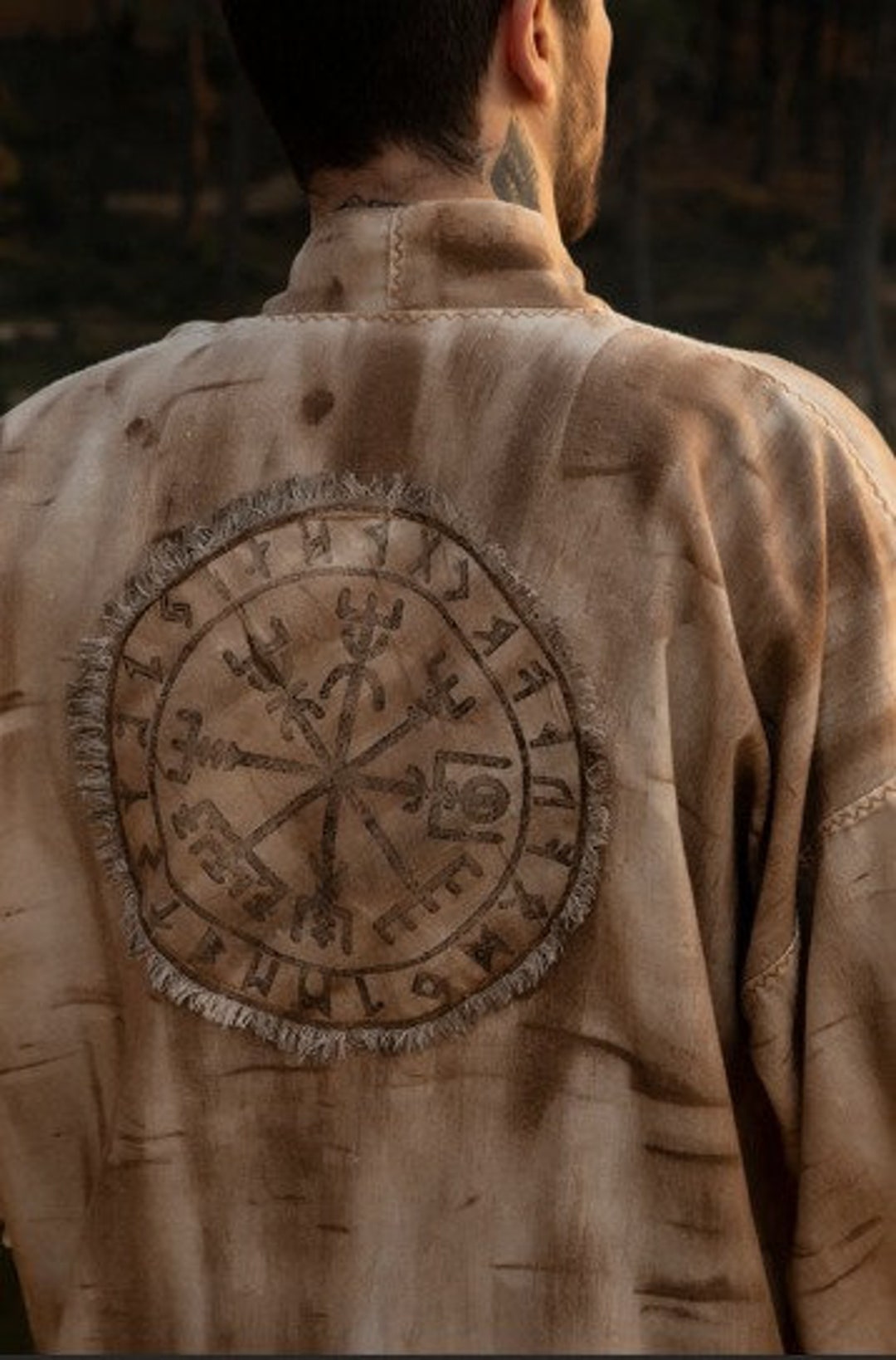 Handcrafted Norse Rune Kimono Viking-inspired Fringe Jacket Ethnic Boho ...
