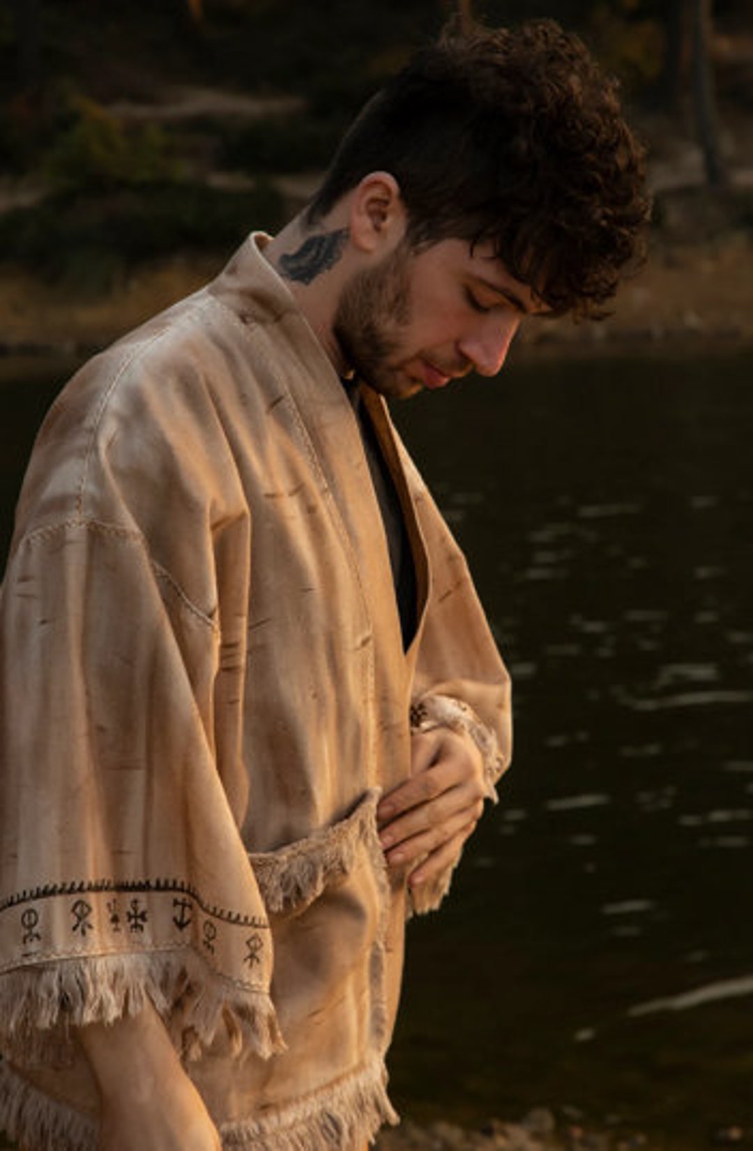 Handcrafted Norse Rune Kimono | Viking-inspired Fringe Jacket | Ethnic ...